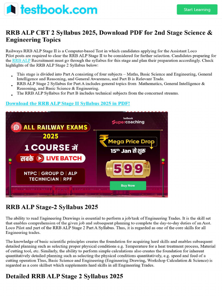 RRB ALP CBT 2 Syllabus 2025, Download PDF For 2nd Stage Science ...