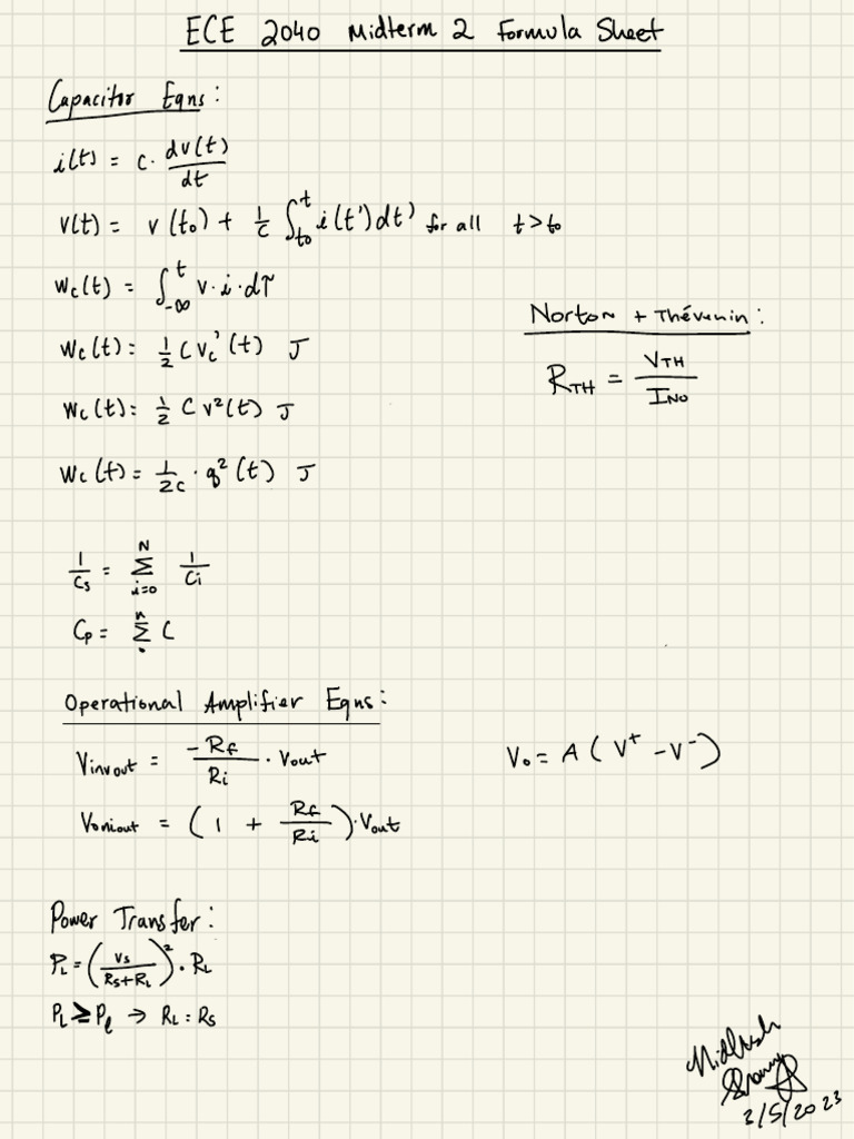 ECE2040 Cribsheetsmidterm 2 | PDF | Electronics | Manufactured Goods