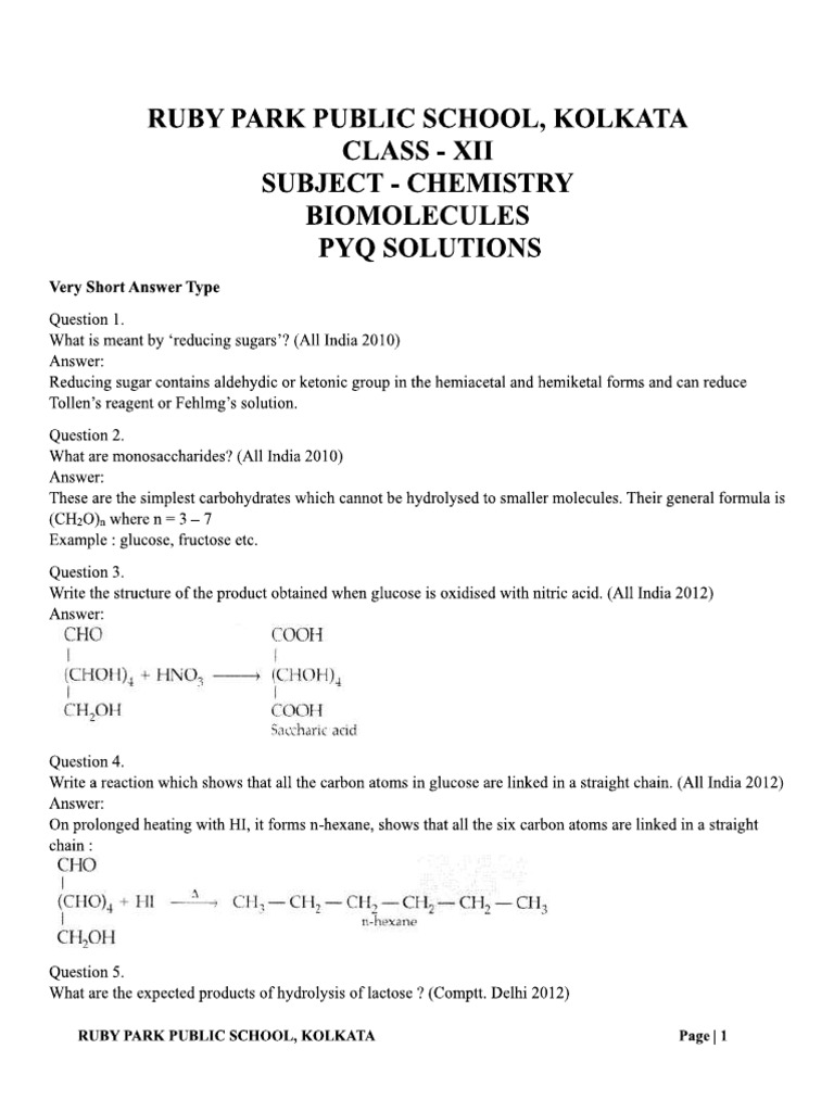 Biomolecules Pyq Solutions | PDF