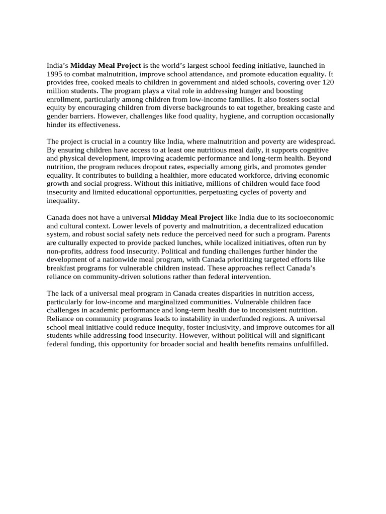 Midday Meal Project | PDF | Poverty | Poverty & Homelessness