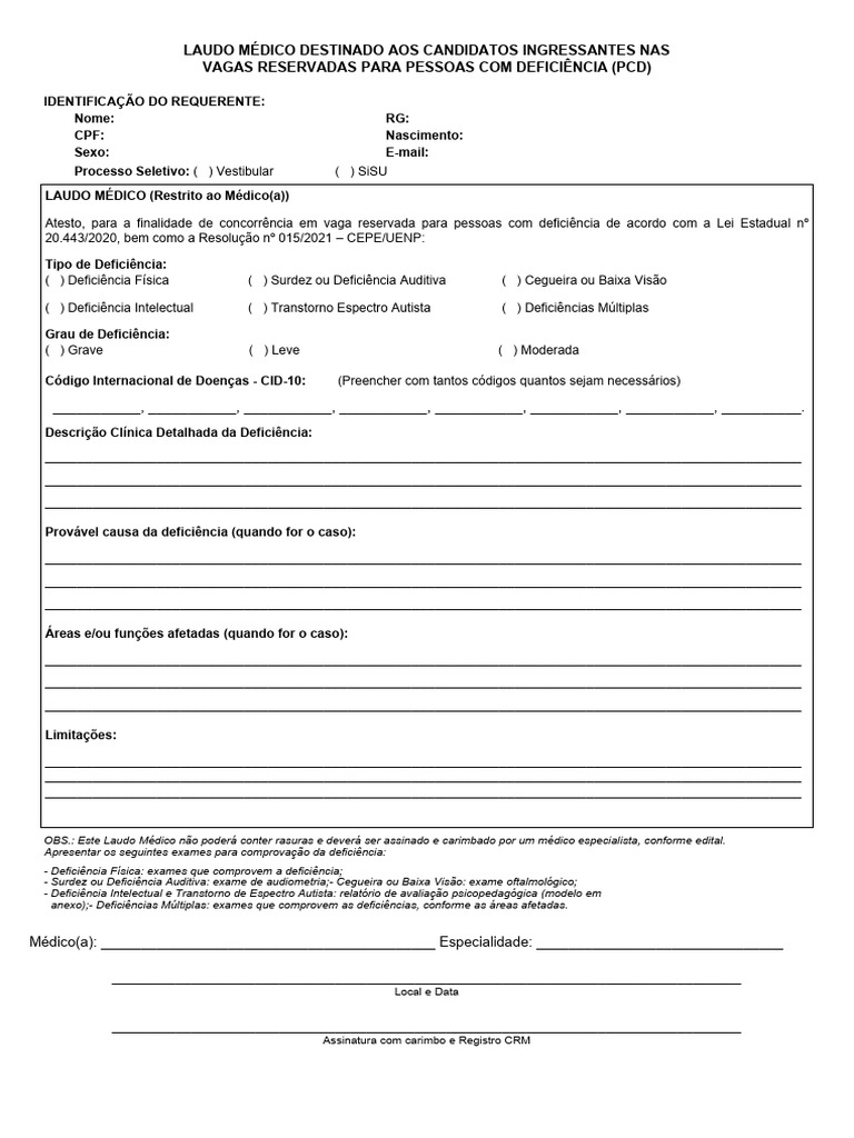 Prograd Modelo de Laudo PCD | PDF | Autismo | Surdez