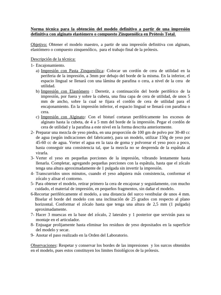 Norma Técnica para La Obtención Del Modelo Definitivo A Partir de Una ...