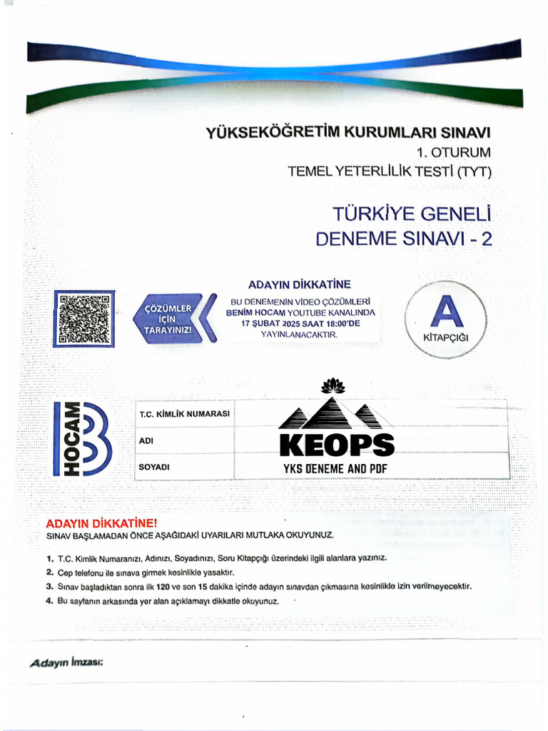 Benim Hocam TG 2 Endeneme TYT 2025 | PDF
