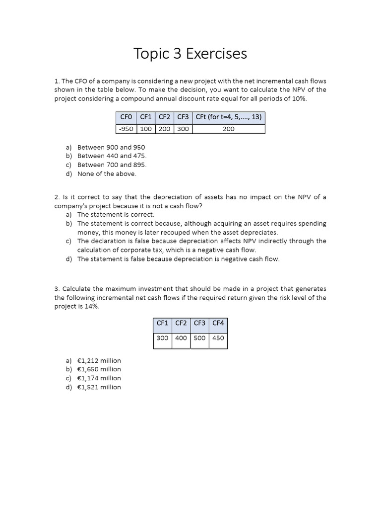 Topic 3 Exercises | PDF | Internal Rate Of Return | Net Present Value
