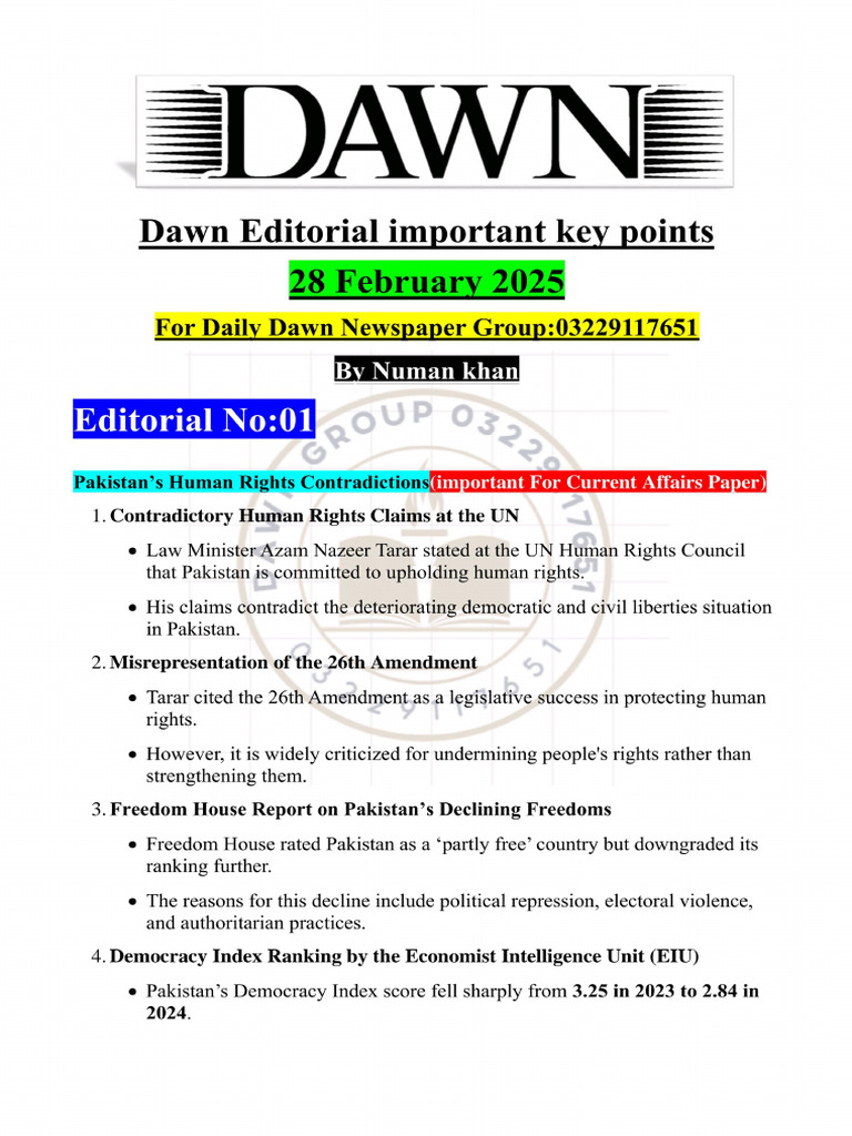 28 February Dawn Editorial Important Key Points 2025 | PDF
