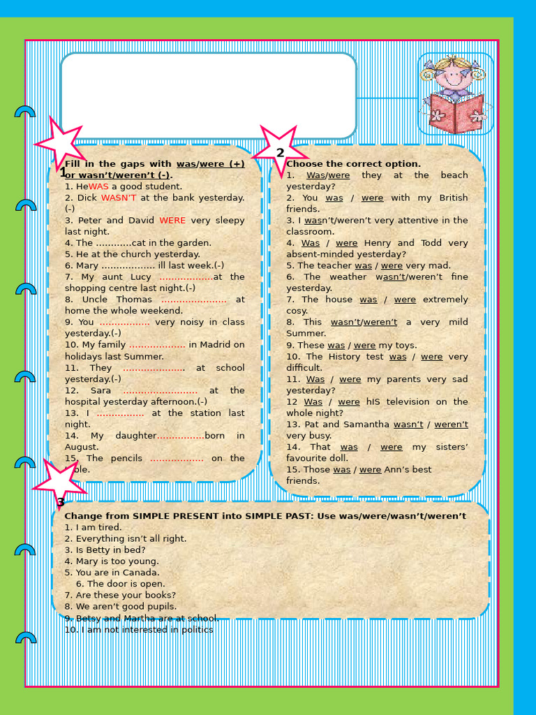 Fill in the Gaps: Was/Were Exercises | PDF
