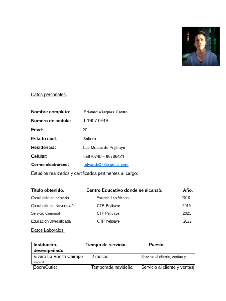 CV de Edward Vásquez Castro | PDF