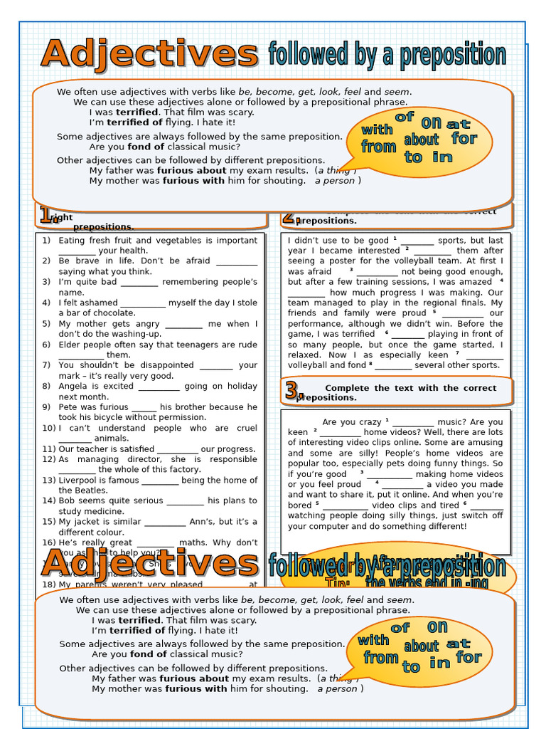 Adjectives Followed by Prepositions Part 2 Grammar Drills Tests - 77552 ...