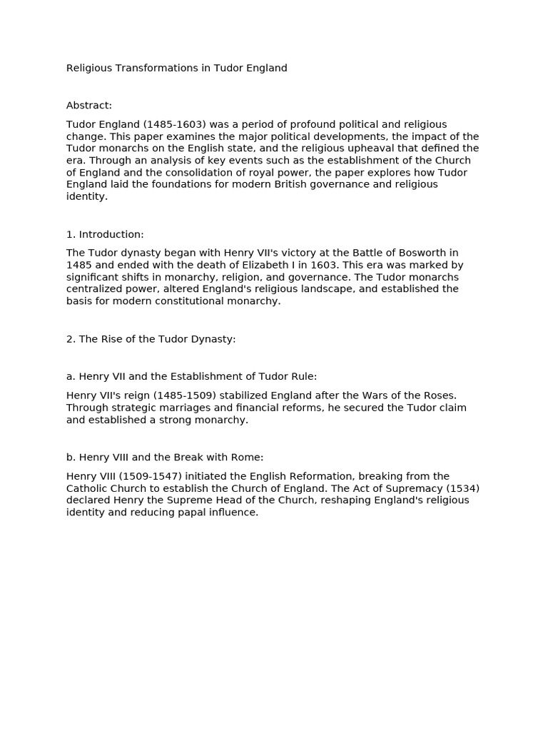 Religious Changes in Tudor England | PDF