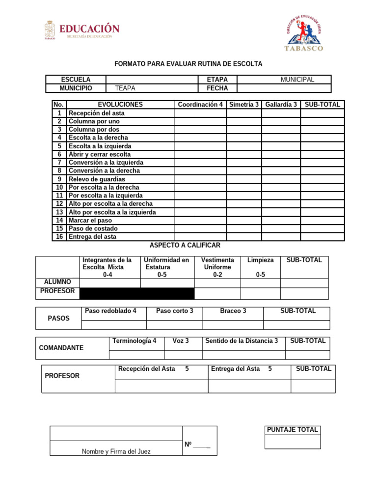 Formato para Evaluar Rutina de Escolta 2022 - 2023 | PDF