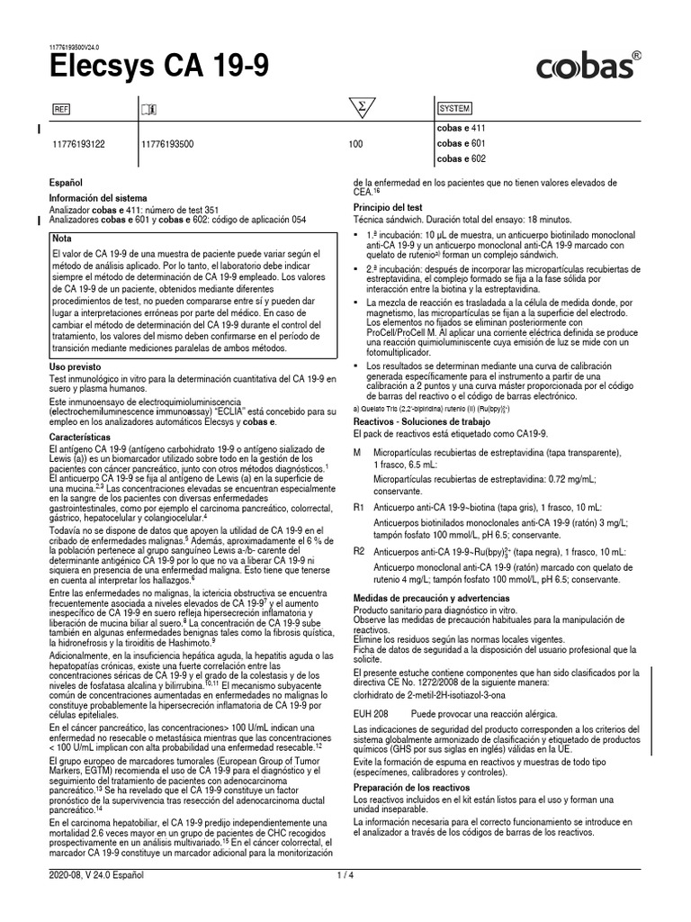 Elecsys CA 19-9.11776193500.v24.es | PDF | Especialidades Medicas | Enfermedades y trastornos