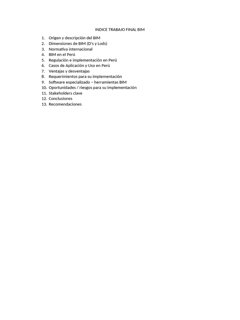 Indice Trabajo Final Bim | PDF