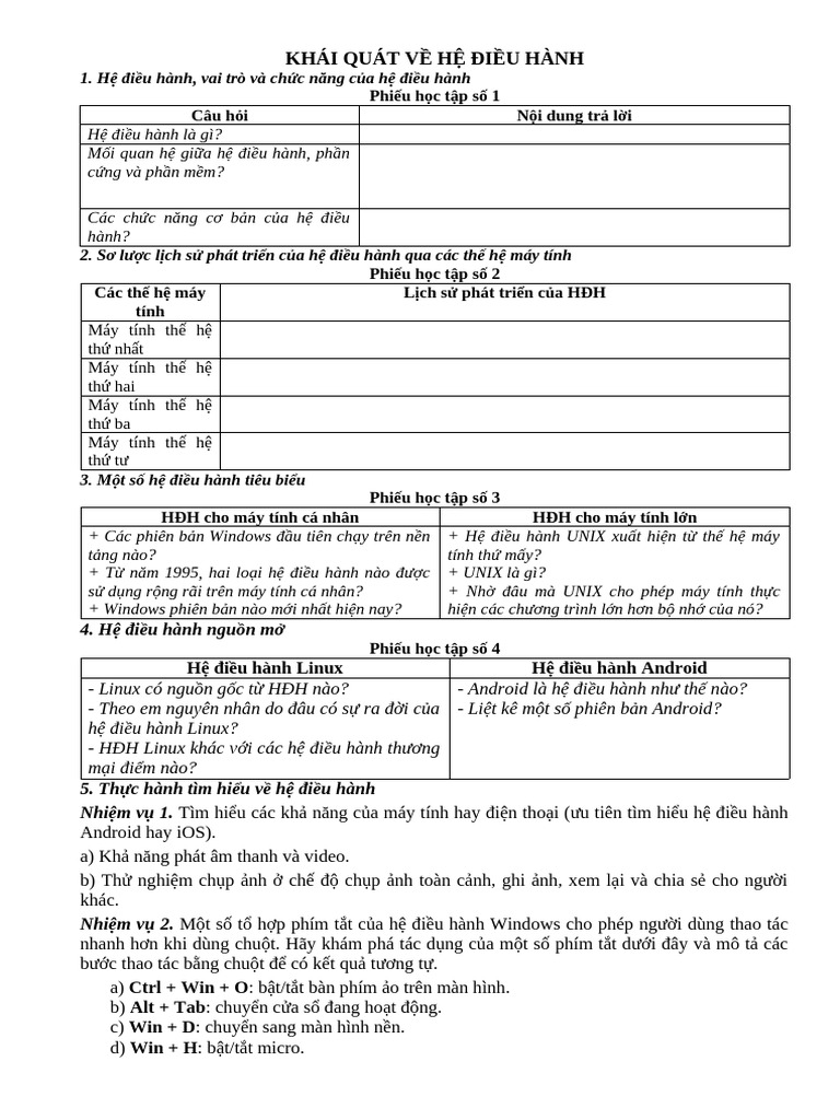 PHT - A - B3 - KHÁI QUÁT VỀ HỆ ĐIỀU HÀNH - HS | PDF