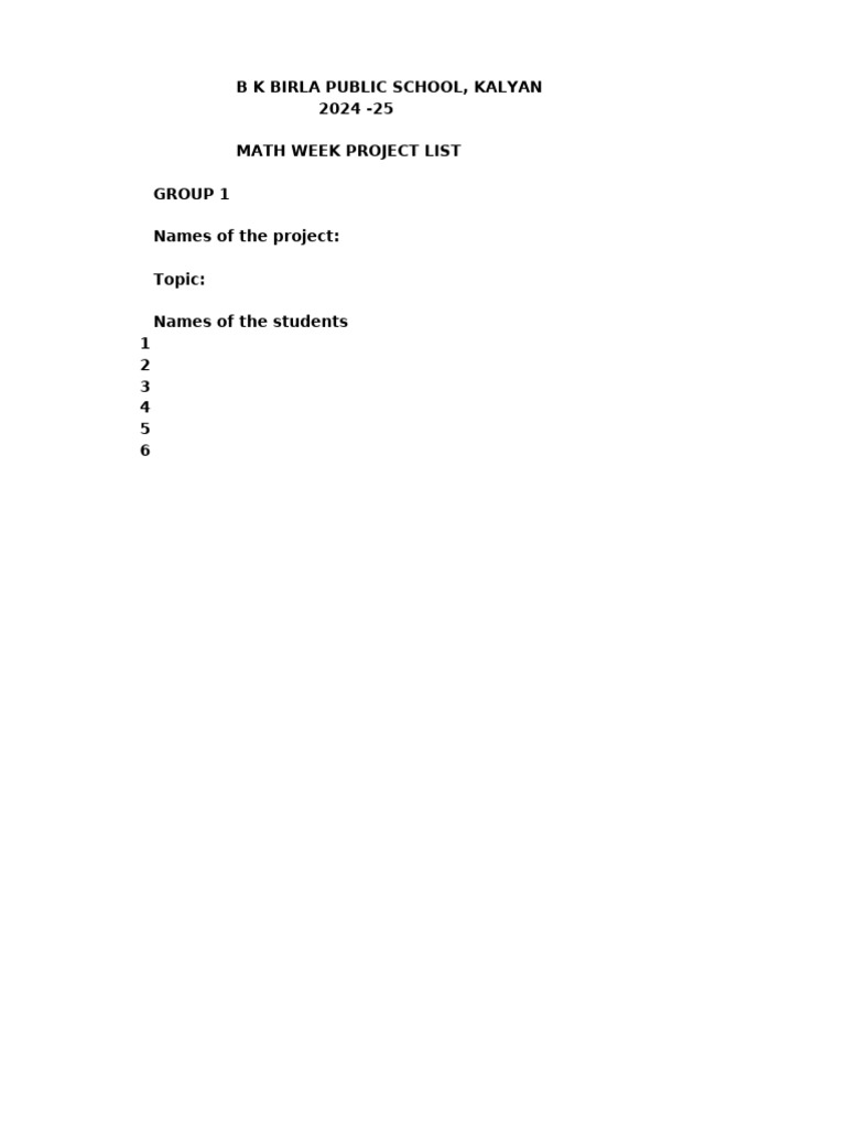 VIIC - MathWeek Projects List | PDF