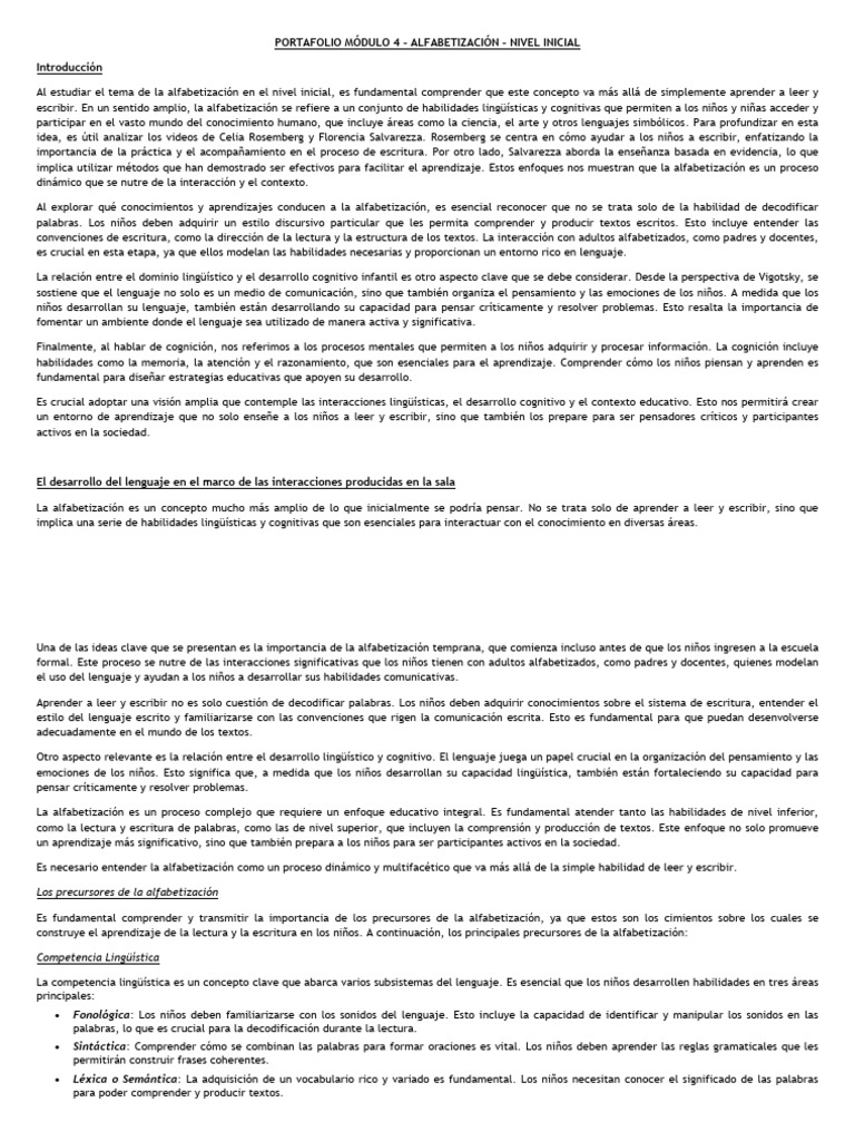 PORTAFOLIO MÓDULO 4_NIVEL INICIAL(mas act integ) | PDF | Literatura | Enseñando