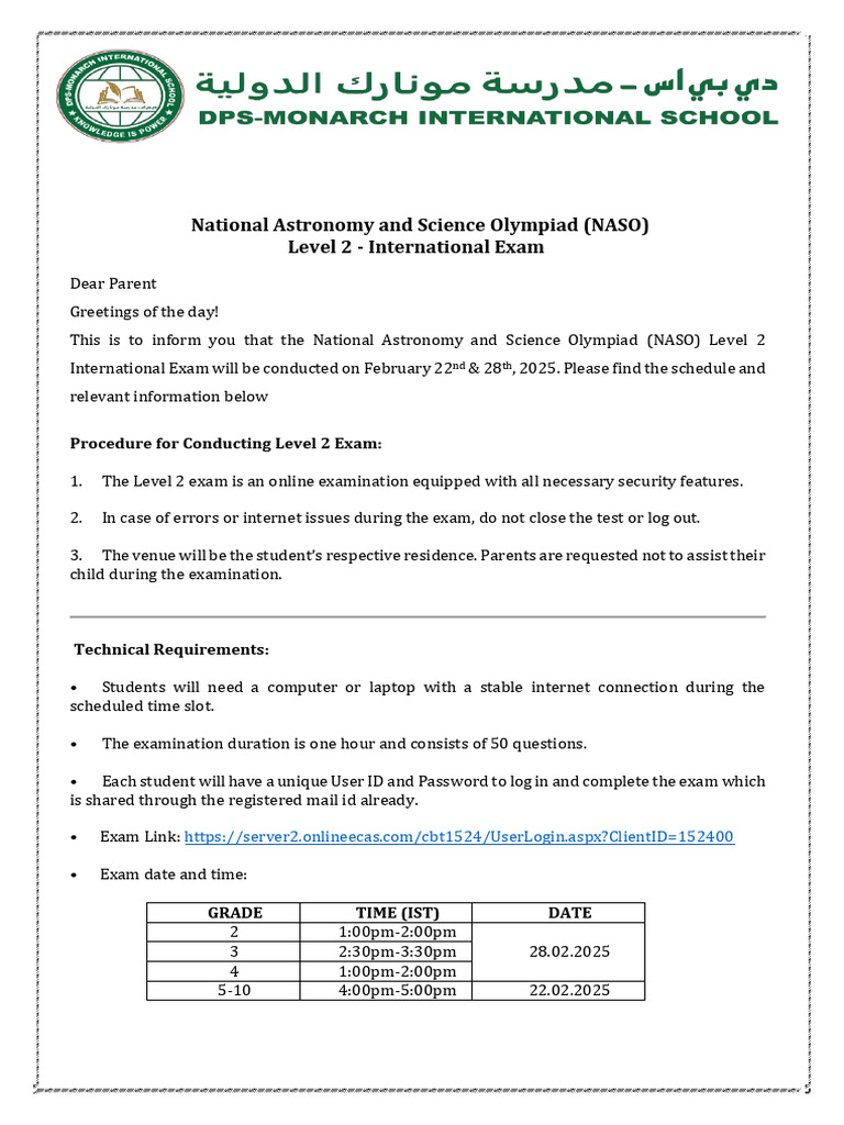 NASO Level 2 Exam Details 2025 | PDF