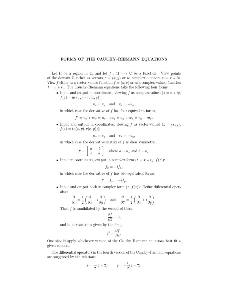 Cauchy-Riemann Equations Explained | PDF | Derivative | Function (Mathematics)