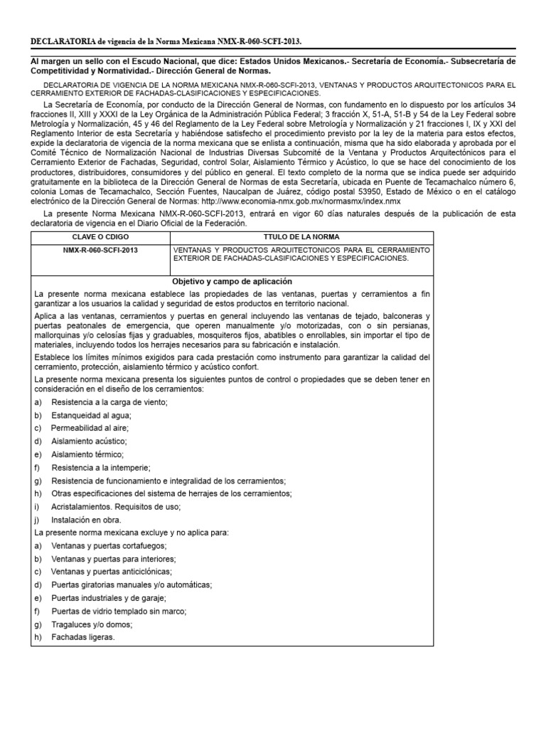 Norma NMX-R-060-SCFI-2013: Ventanas | PDF | Ventana | Aislamiento térmico