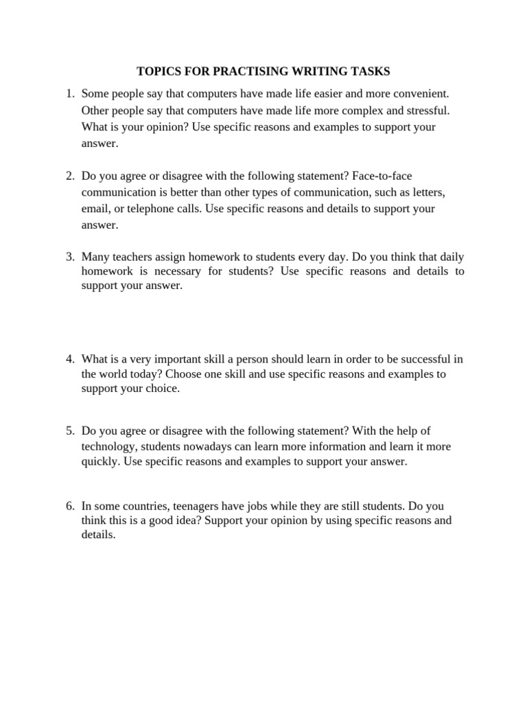TOPICS-FOR-PRACTISING-WRITING-TASKS | PDF