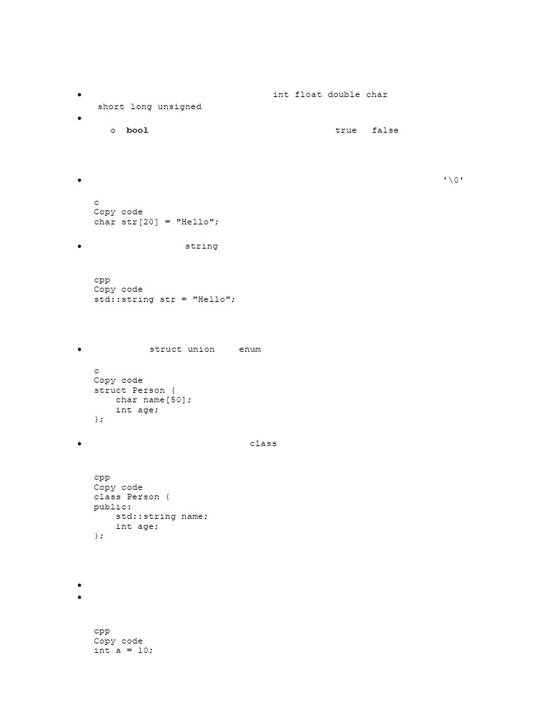 Datatype in C++ | PDF