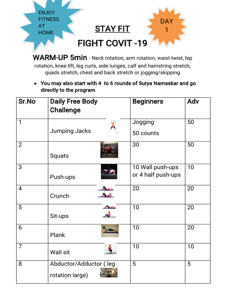 Home Fitness Routine Against COVID-19 | PDF