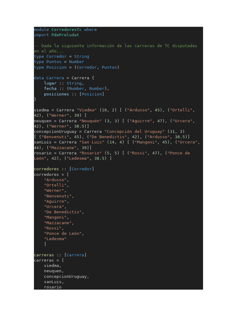 Ejemplo Haskell - CorredoresTc | PDF | Objeto (informática) | Lógica matemática