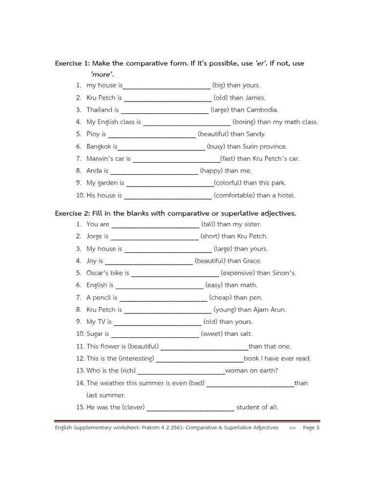 adj exercise | PDF | Grammar | Linguistics