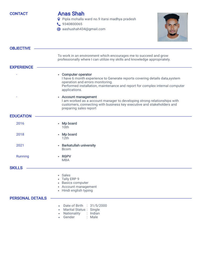 Resume of Anas Shah - Computer Operator | PDF