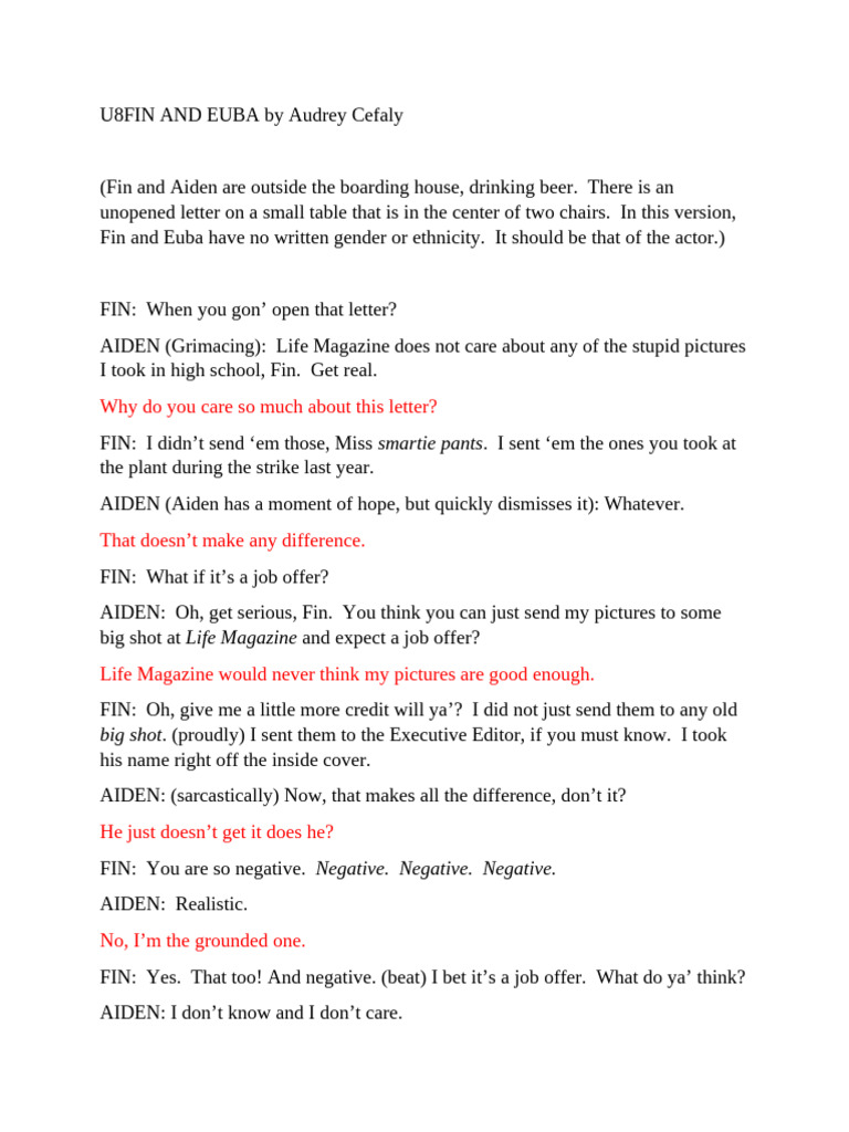 Fin and Euba 154 Scene Two | PDF