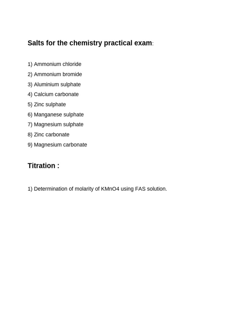 II Pu Chem Salts For Practicals | PDF