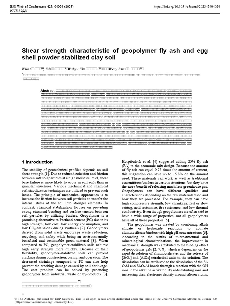 Shear Strength of Geopolymer-Stabilized Clay | PDF | Deformation ...