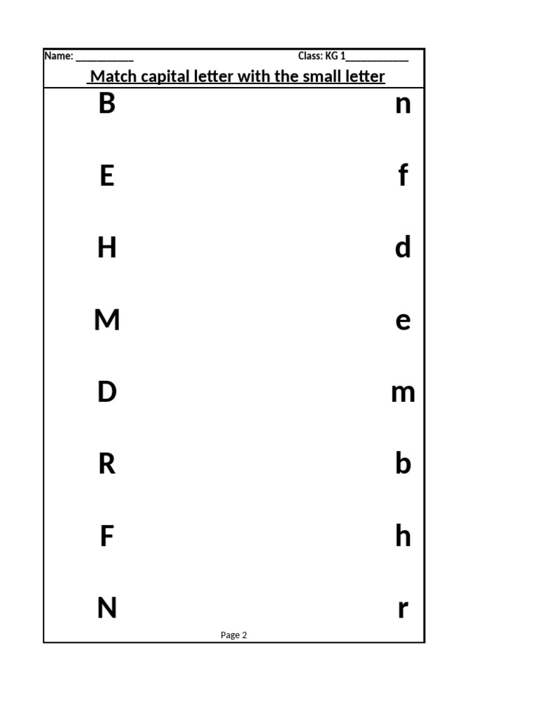 Capital and Small Letters Matching Worksheet | PDF