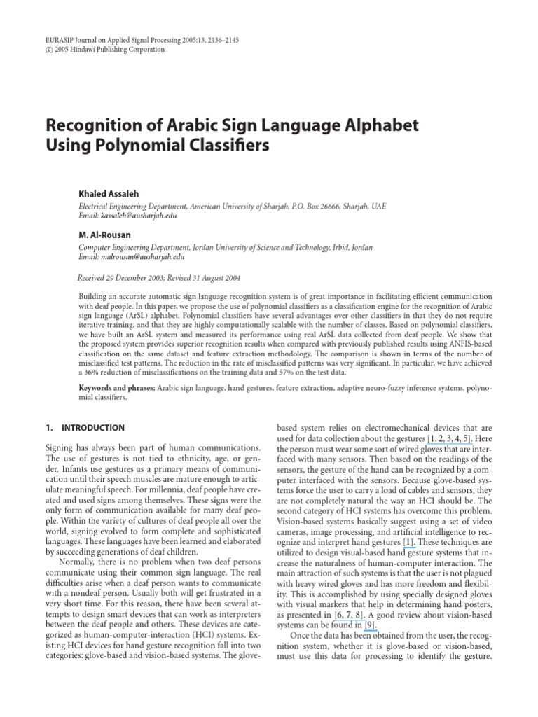 Recognition of Arabic Sign Language Alph | PDF | Vector Space | Polynomial