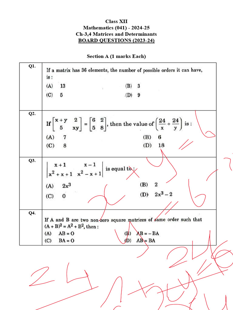 Xii Math CH3,4 Pyq (2023-24) | PDF