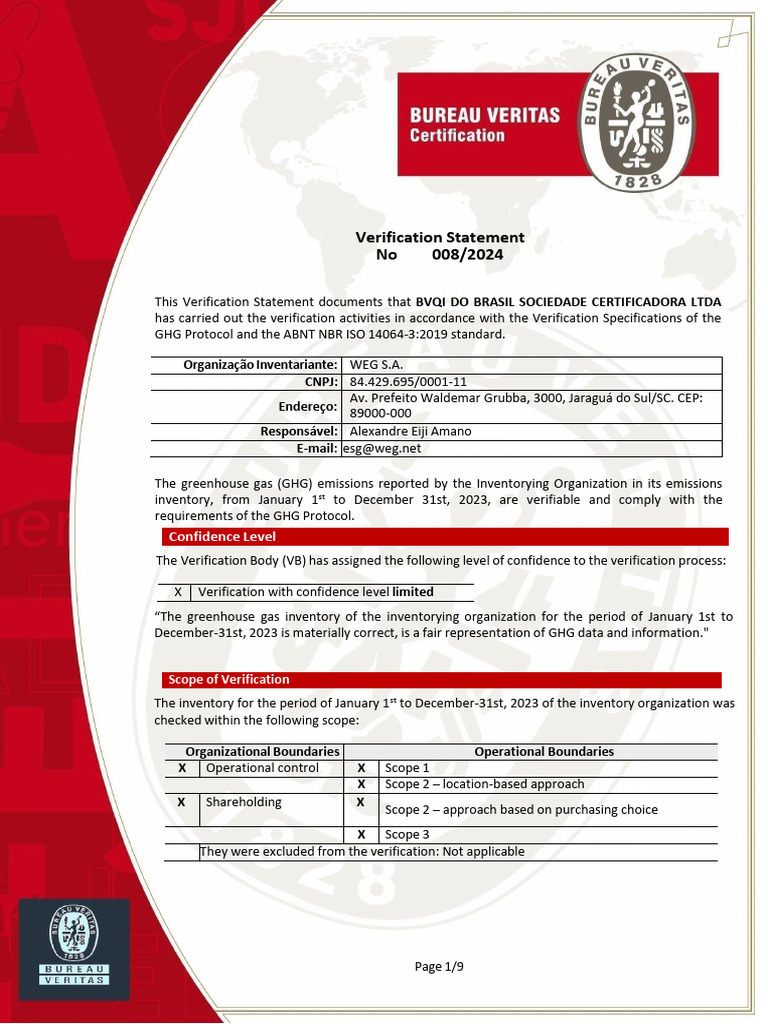 Weg Wegsa Iso14064-1-2018 Sgs Inmetro en 3 | PDF | Climate Change | Air ...