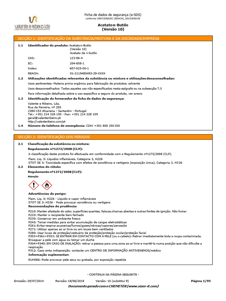 ficha segurança ACETATO N-BUTILO | PDF | Primeiros socorros | Dióxido ...