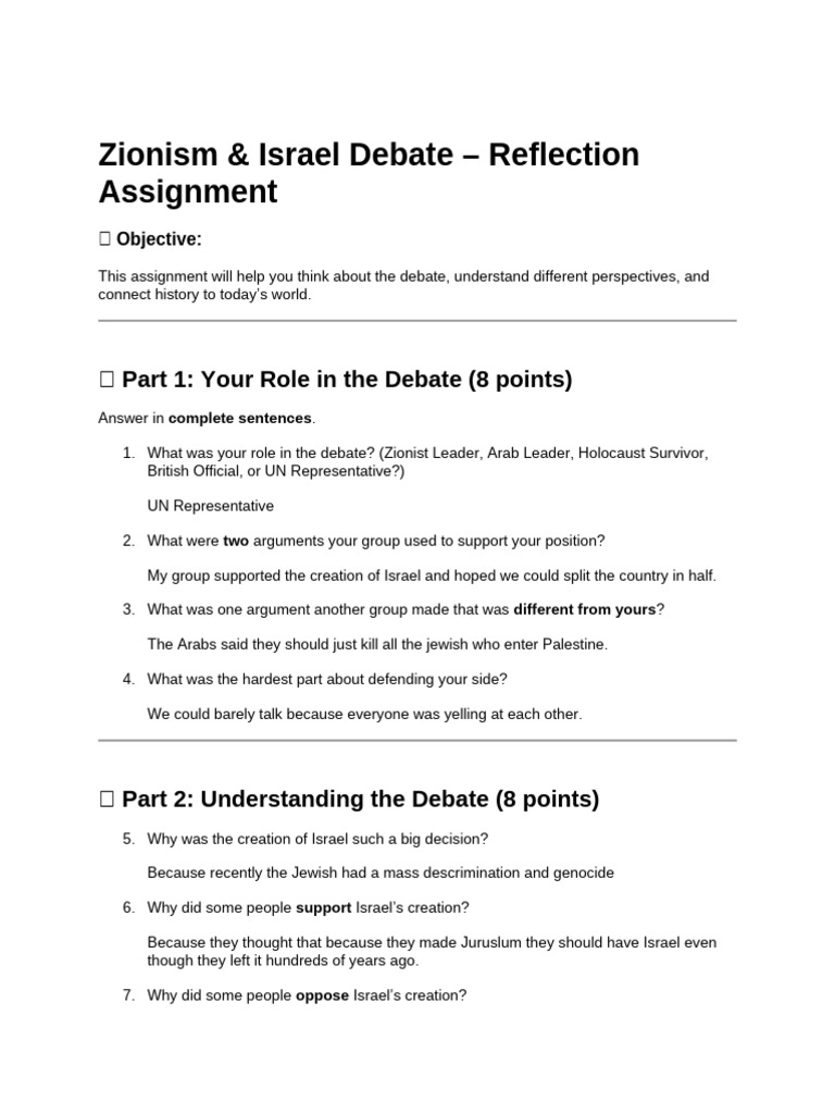 Zionism & Israel Debate - Reflection Assignment | PDF | Zionism | Israel