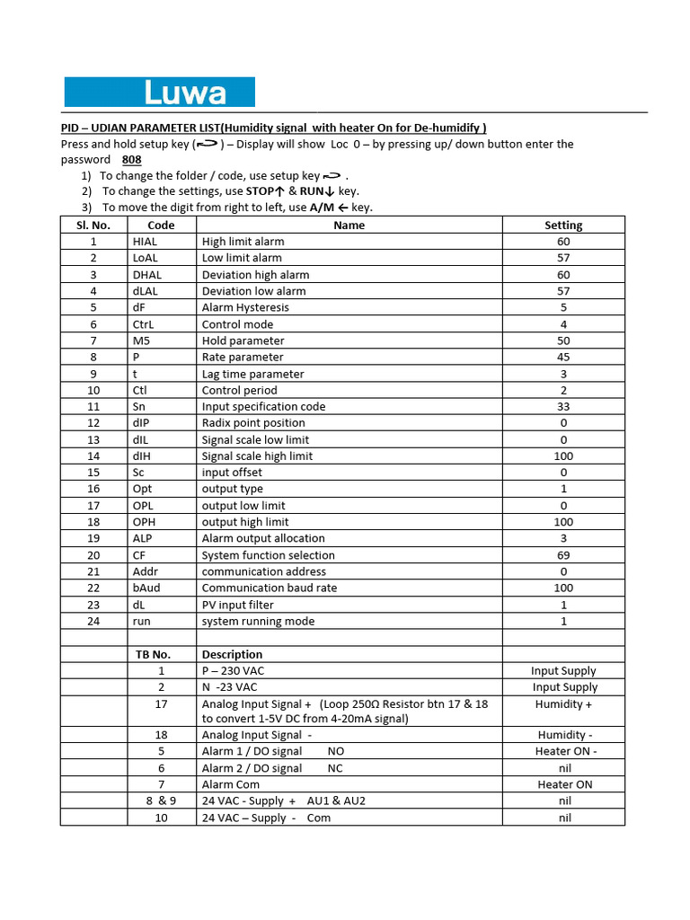 UDIAN Controller Parameter Settings | PDF | Electronics | Electronic ...