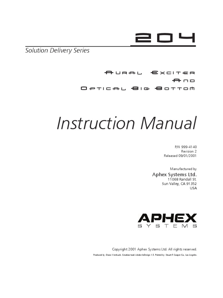 APHEX Aural Exciter 204 Manual | PDF | Equalization (Audio ...