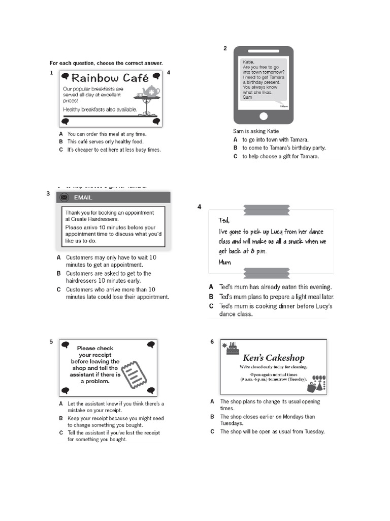 Reading Part 1. Writing Part 1 | PDF