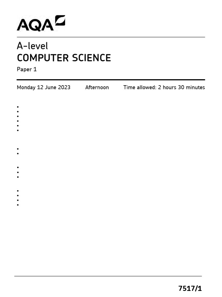 June 2023 QP - Paper 1 AQA Computer Science A-Level | PDF | String (Computer Science) | Queue ...
