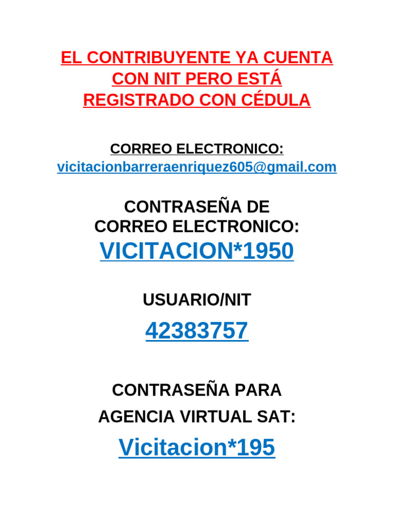 Formato Para Primer Nit (1) | PDF | Contraseña | Control de acceso a la computadora