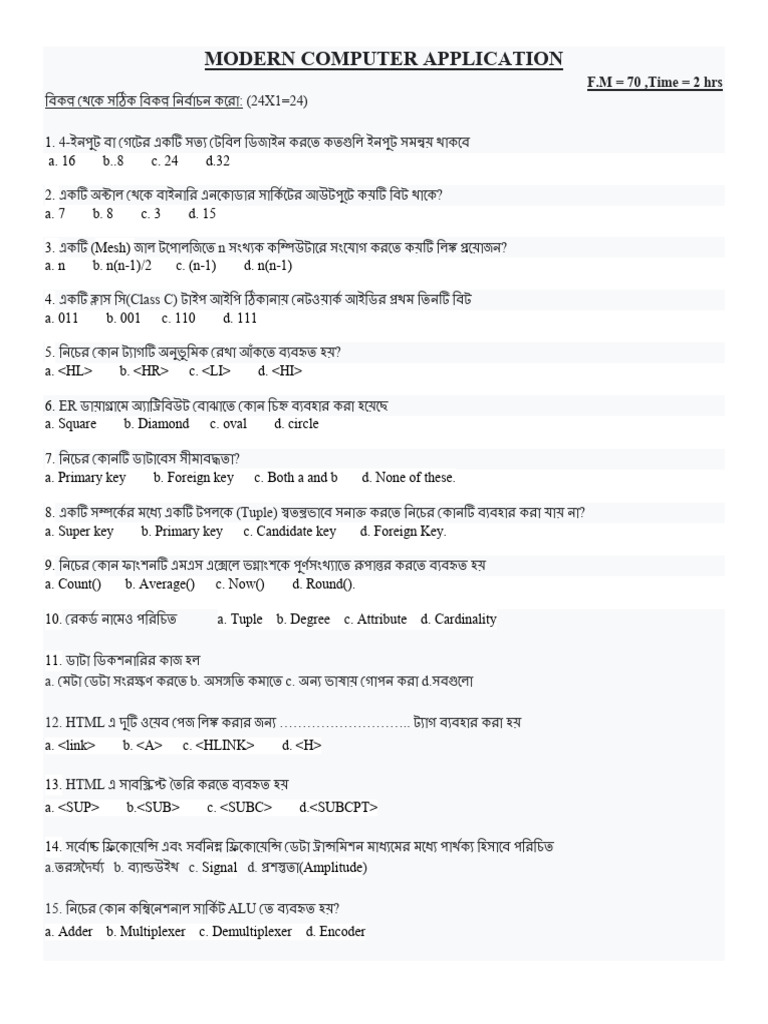 Modern Computer Application: F.M 70, Time 2 Hrs | PDF