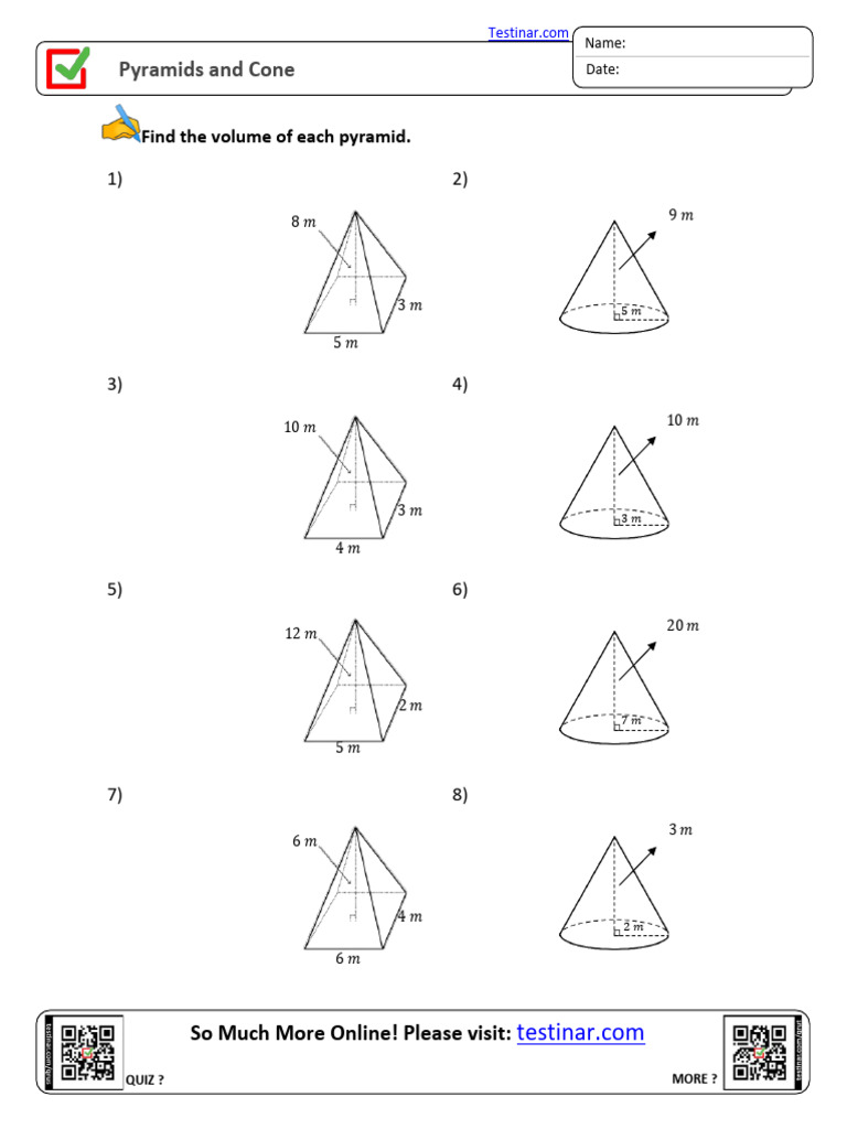 Pyramids and Cone Worksheet1 | PDF