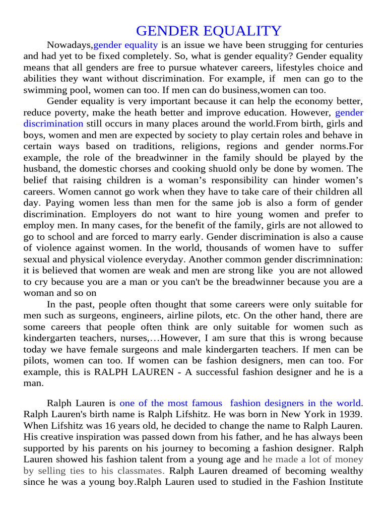 Group 3 - Gender Equality-10a8 | PDF | Woman | Gender Studies