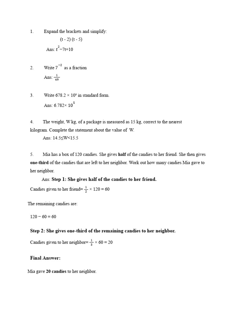 Math Problem Solutions and Explanations | PDF