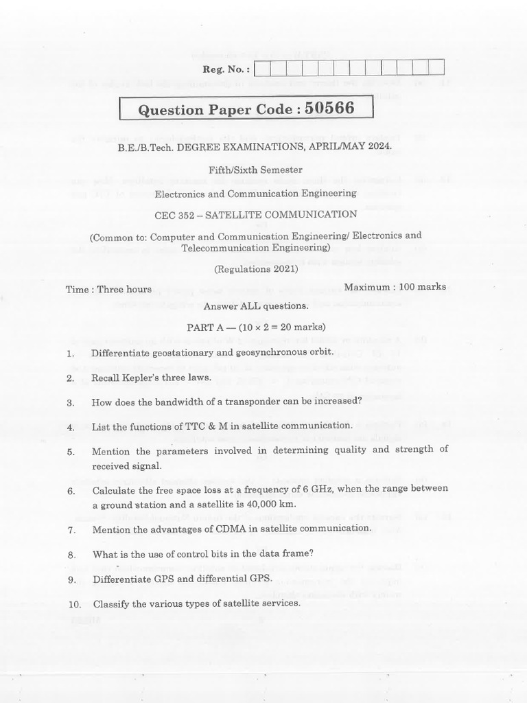 ECE-AM-2024-CEC 342-Satellite Communication - 611107080-50566 | PDF