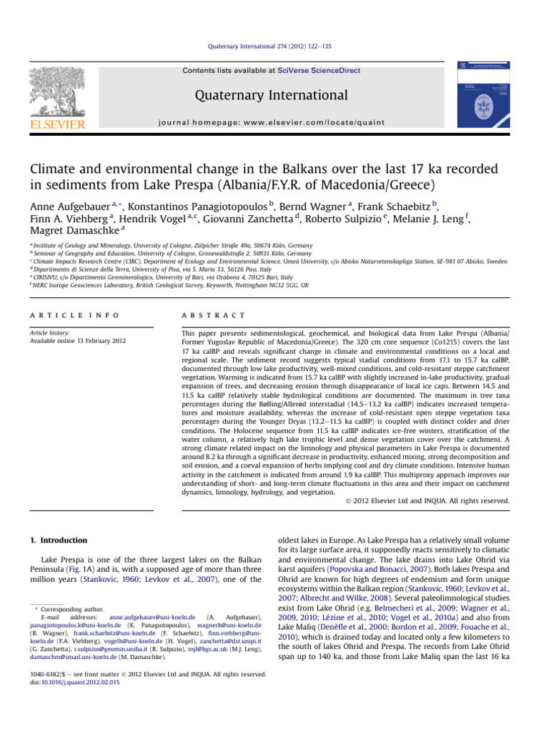 Balkans Climate Change: Lake Prespa Study | PDF | Radiocarbon Dating | Lake