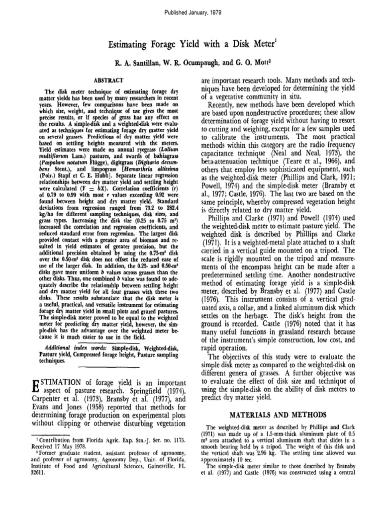 PASTURAS - ESTIMACION DISCO - Agronomy - Journal - 1979 - Santillan - Estimating - Forage ...